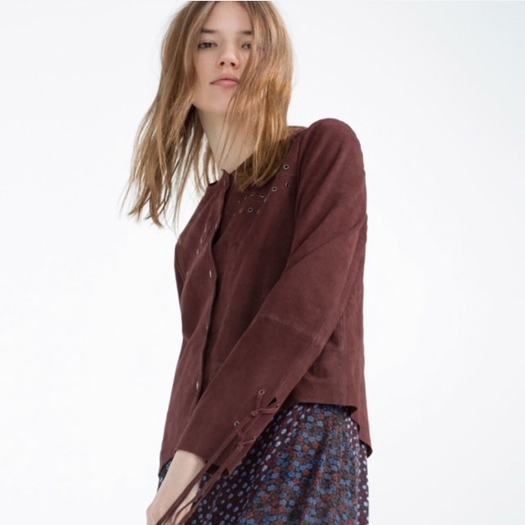 Zara | Jackets & Coats | Nwt Zara Cut Work Suede Leather Jacket With ...